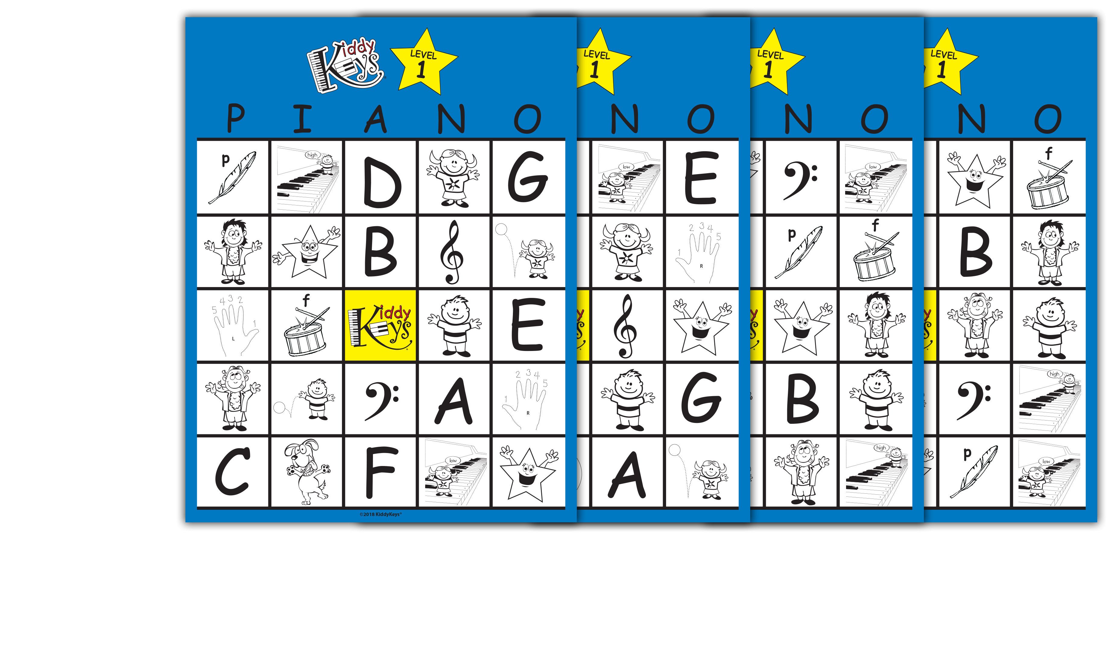 P-I-A-N-O Bingo Four Extra Player Cards (Level 1) – Music Teacher Warehouse